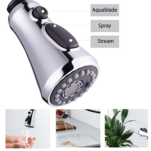 Kitchen Faucet Sprayer Head Replacement, 3-Function Pull Down Sink Faucet Head with 20.5mm or 0.8inch Male Connector, Chrome