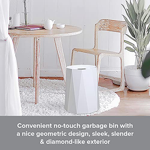 Luxurious Nordic Trash Can - Open Top Geometric Garbage Can - Double Barrel Trash Bin - Waste Basket w/Removable Plastic Bin - Living Room, Bedroom, Bathroom Trash Can - 8L/2.1Gal Garbage Bin, White