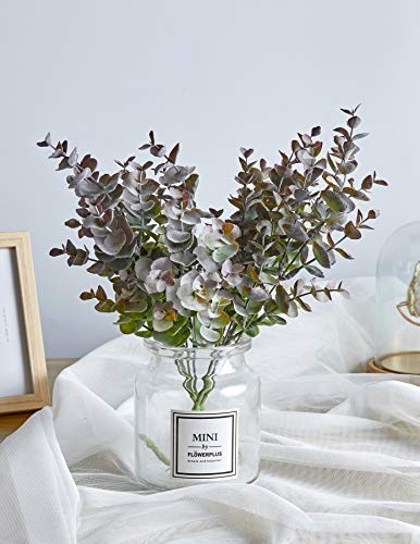 Flojery 4Pcs Artificial Eucalyptus Plant Fake Silver Dollar Eucalyptus Branches Greenery Wedding Jungle Theme Party Home Decor (Winter Green)
