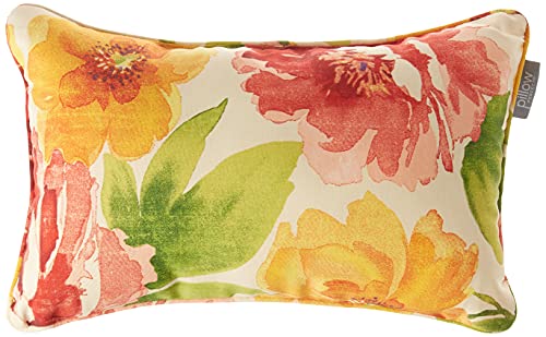 Pillow Perfect Bright Floral Indoor/Outdoor Accent Throw Pillow, Plush Fill, Weather, and Fade Resistant, Lumbar - 11.5" x 18.5" , Green/Orange Muree, 2 Count