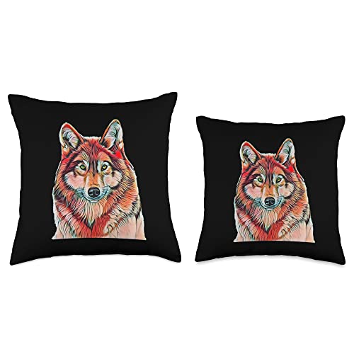Wolves | Predator Animals Gift Birthday Christmas Wolf Moon Motif Pack Wild Lupus Colorful Design Wolves Throw Pillow, 16x16, Multicolor