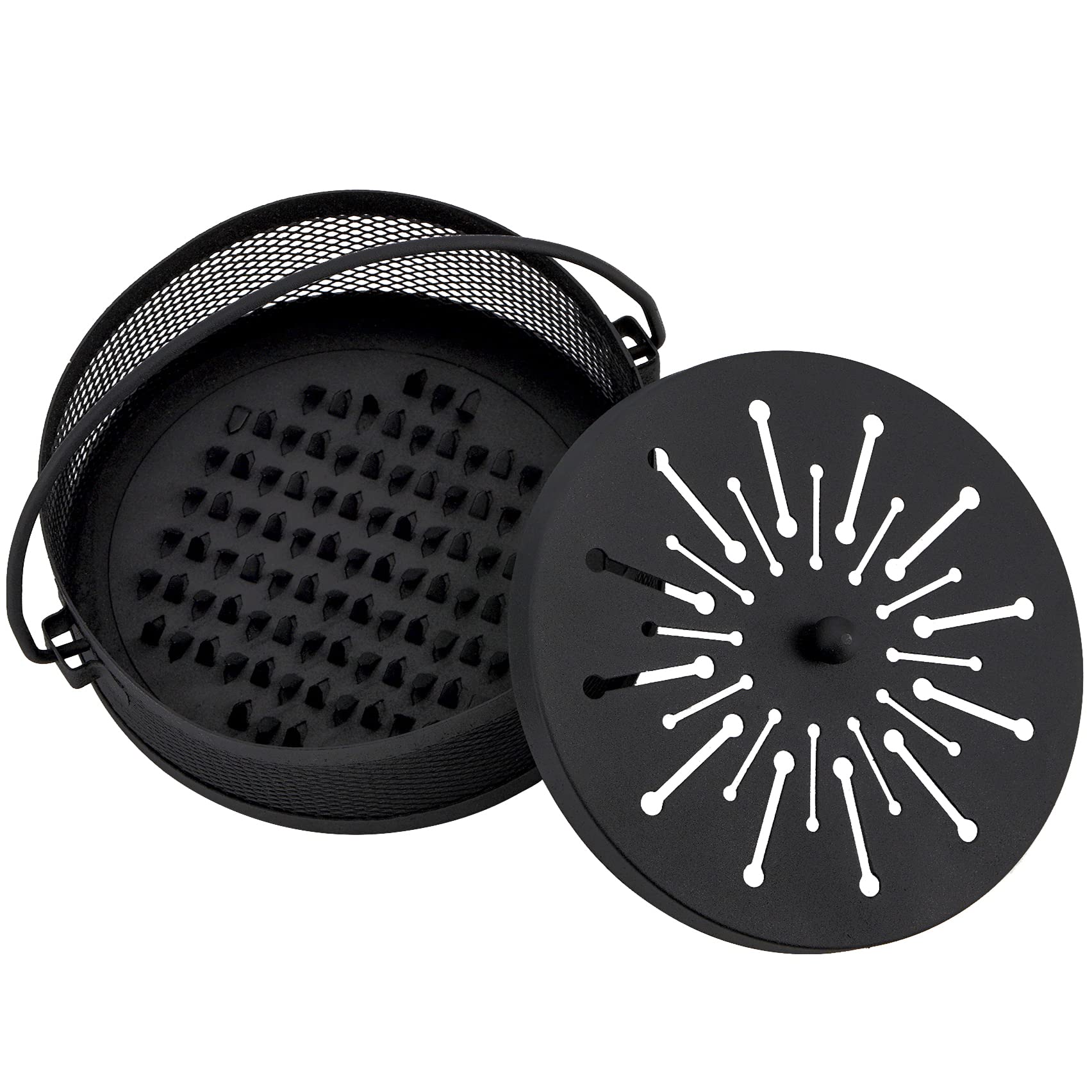 Elsjoy 2 Pack Mosquito Coil Holder with Lid and Handle, Portable Incense Coil Burner Metal Mosquito Incense Holder for Indoor & Outdoor Camping, 5.6" Diameter, Black