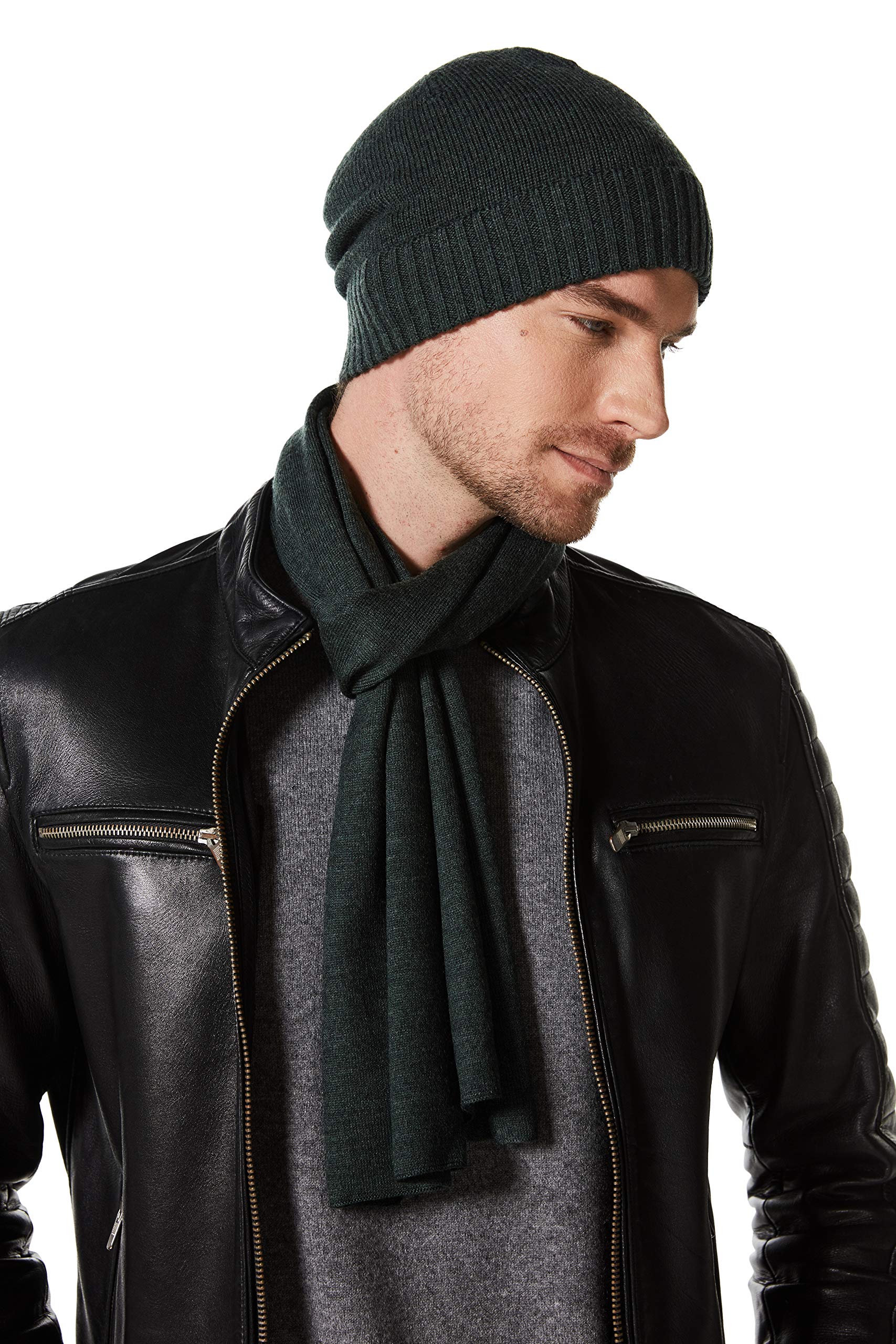 EURKEA Men's 100% Merino Wool Scarf, Beanie Hat Gift Box Set Charcoal