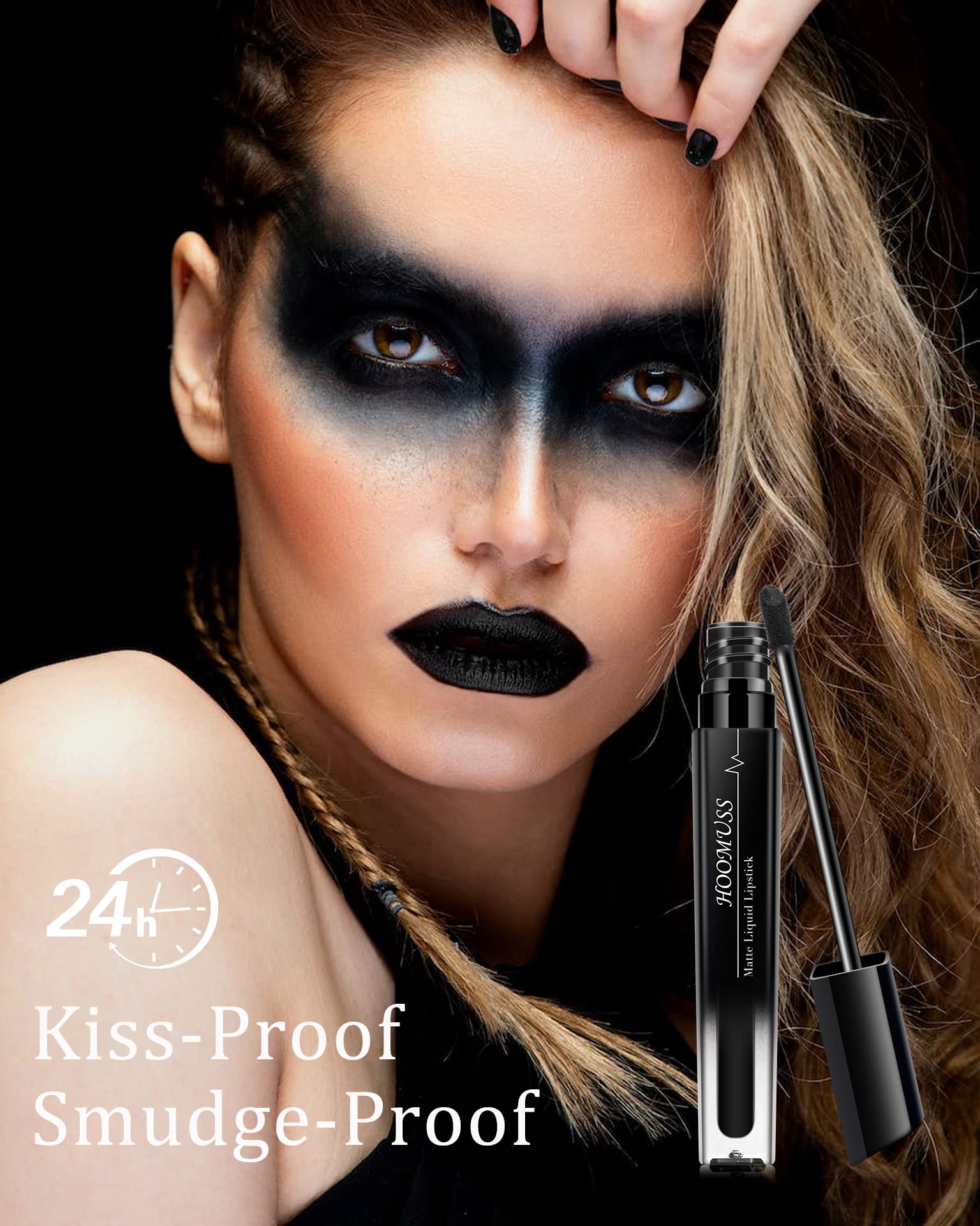 HOOMUSS Black Lipstick Long Lasting Smudge Proof, Goth Black Matte Lipstick for Halloween, Waterproof Gothic Lip Makeup Vegan & Cruelty Free (Black Swan)