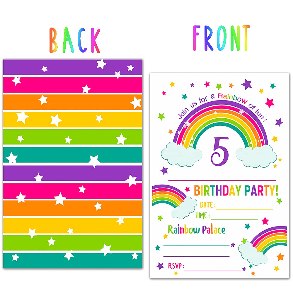 ukebobo 5th Rainbow Birthday Party Invitations with Envelopes – Birthday Party Invitations, Rainbow Party Decorations– 20 Cards With Envelopes(c03-05)