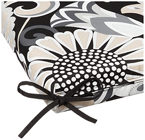 Pillow Perfect Floral Indoor/Outdoor Sofa Setee Bench Swing Cushion with Ties, Weather, and Fade Resistant, 18" x 45", Black/White Sophia, 1 Count