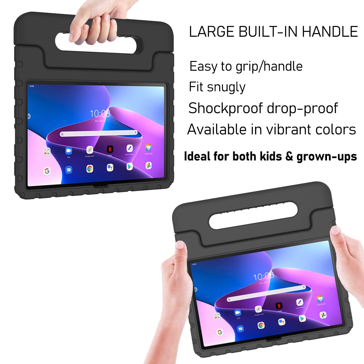 LTROP Kids Case for Lenovo Tab M10 Plus (3rd Gen) 10.6 Inch 2022, Lenovo Tab M10 Plus 3rd Generation 10.6" Tablet Case, Light Weight Shockproof Handle Stand Case for Lenovo Tab M10 Plus Gen 3, Black