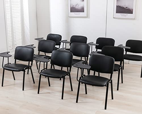 HNY Black Tablet Arm Chairs Set of 15, Mesh Office Waiting Room Chairs Guest Nesting Stacking Chairs, Reception Chairs with Flip-Up Table Conference Chairs for School Classroom Training Meeting Room