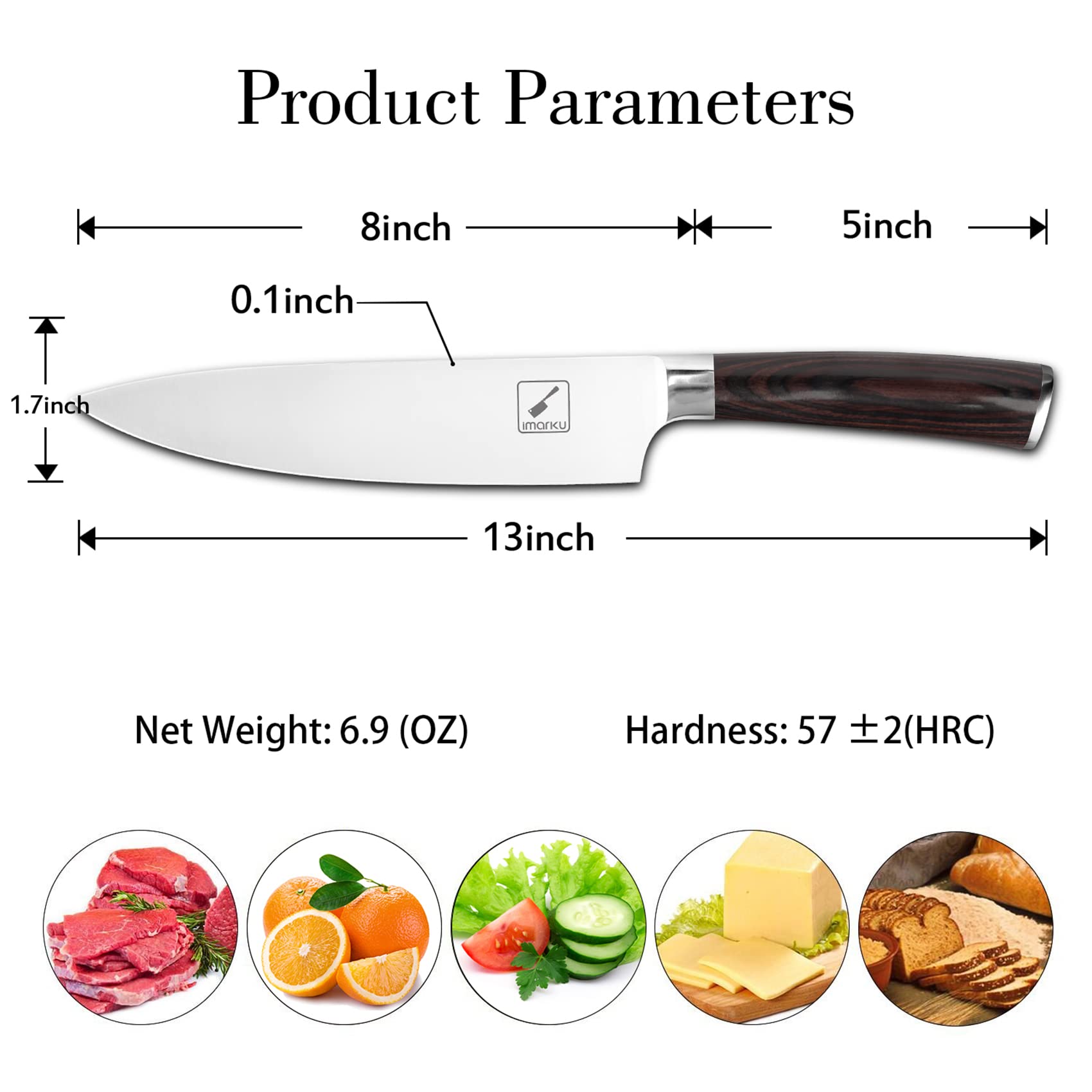 imarku 8 inch Chef Knife and 7 inch Meat Cleaver, High Carbon Japanese Stainless Steel Sharp Kitchen Knife with Ergonomic Handle