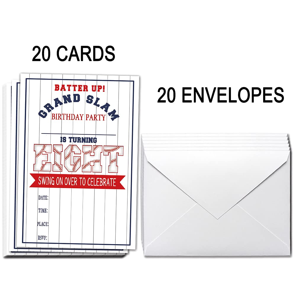 ukebobo 8th Birthday Party Invitations with Envelopes – Batter Up Baseball Party Invitations, Baseball Party Decorations– 20 Cards With Envelopes(bq-08)
