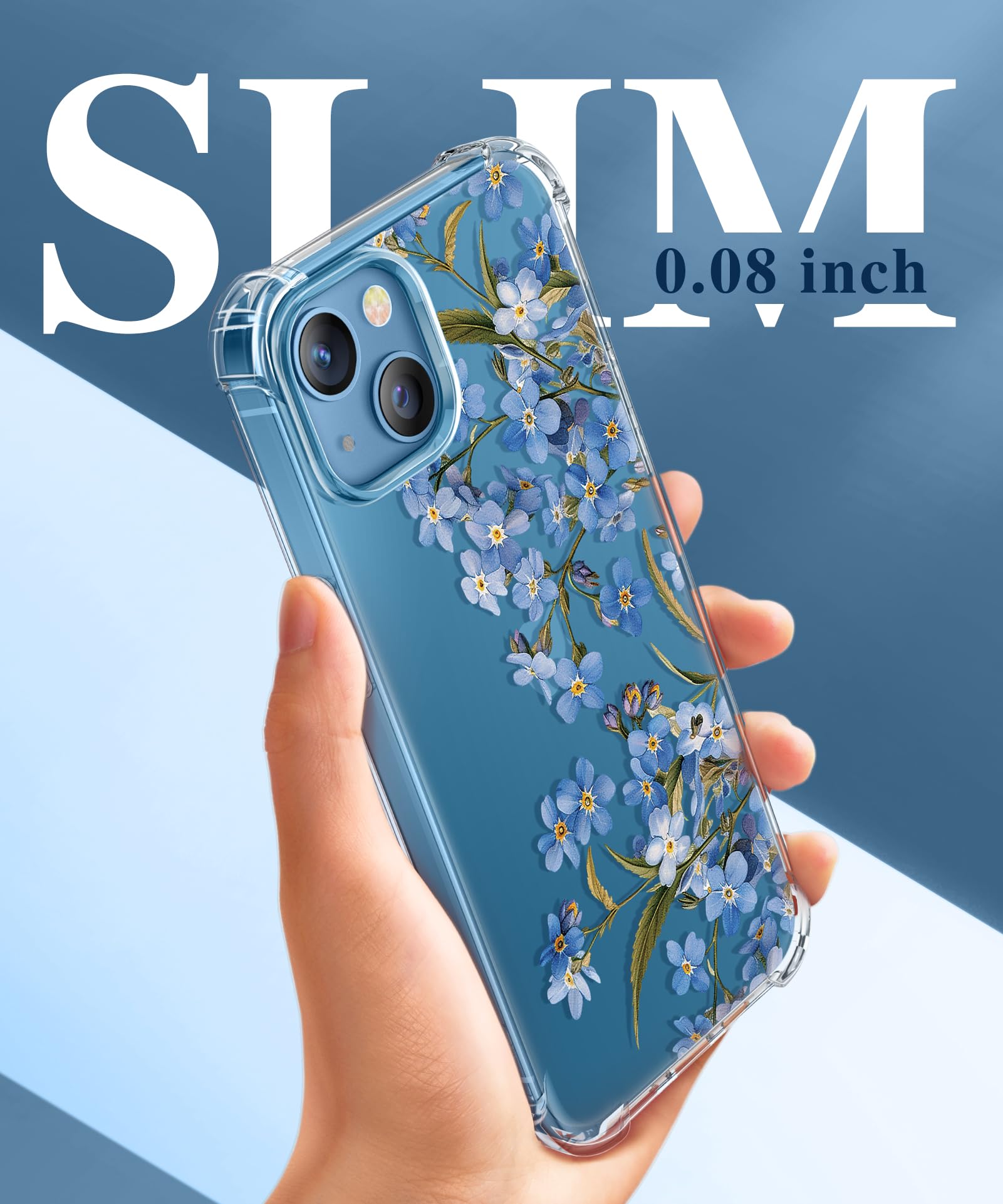 GVIEWIN Designed for iPhone 13 Case 6.1 Inch, with Tempered Glass Screen Protector + Camera Lens Protector Clear Flower Soft & Flexible Shockproof Floral Women Phone Cover (Heart/Pink)