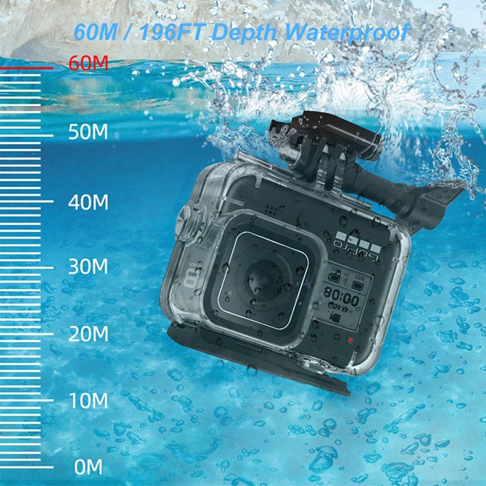 F1TP Waterproof Case Accessories for Go Pro Hero 8 Black Action Camera, 60M Waterproof Underwater Protective Shell,Accessories with Bracket, with Quick Release Mount and Thumbscrew