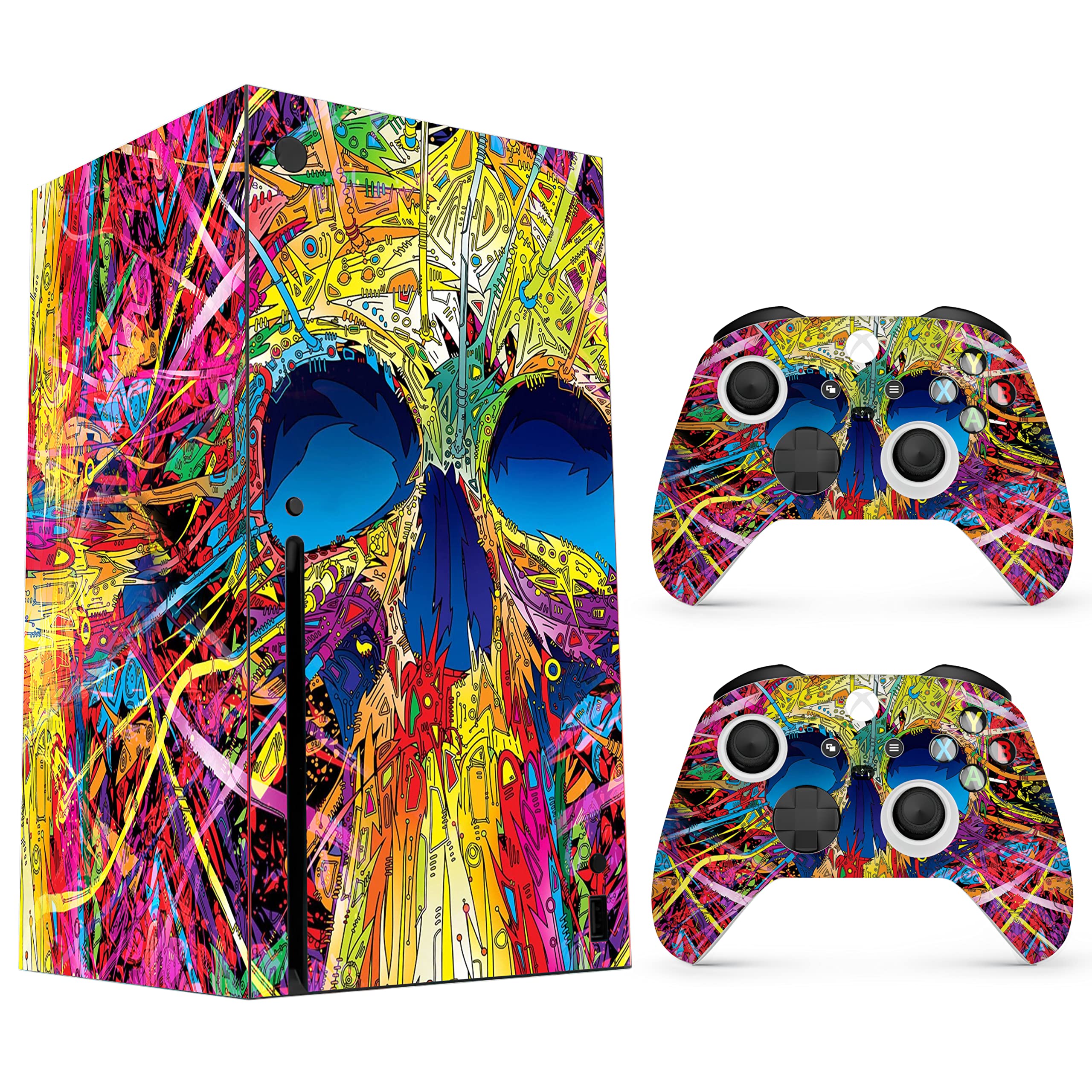 HK Studio Hippie Skull Decal Sticker Skin to Cover X-Box Series X with No Bubble, Waterproof, Full Protection - Including 2 Controller Skins and Console Skin