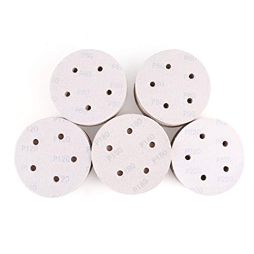 LotFancy 5 Inch 5 Hole Sanding Discs, 100PCS 60 80 120 180 220 Grit Sandpaper Assortment - Orbital Sander Pad, Hook and Loop Sand Paper