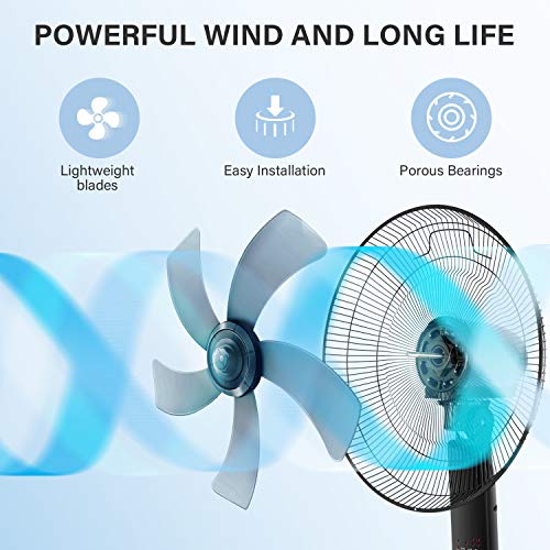 Simple Deluxe Pedestal Stand Fan with Remote Control for Indoor, Bedroom, Living Room, Home Office & College Dorm Use,3 Speed, Black, 16 Inch