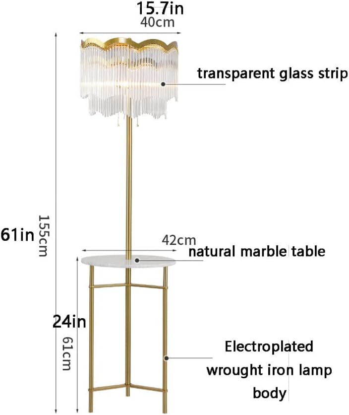 Floor Lamp Table 2 In1 Side Table and Floor Lamp Nordic Luxury Crystal Standing Lamp for Bedroom Living Room Office Reading