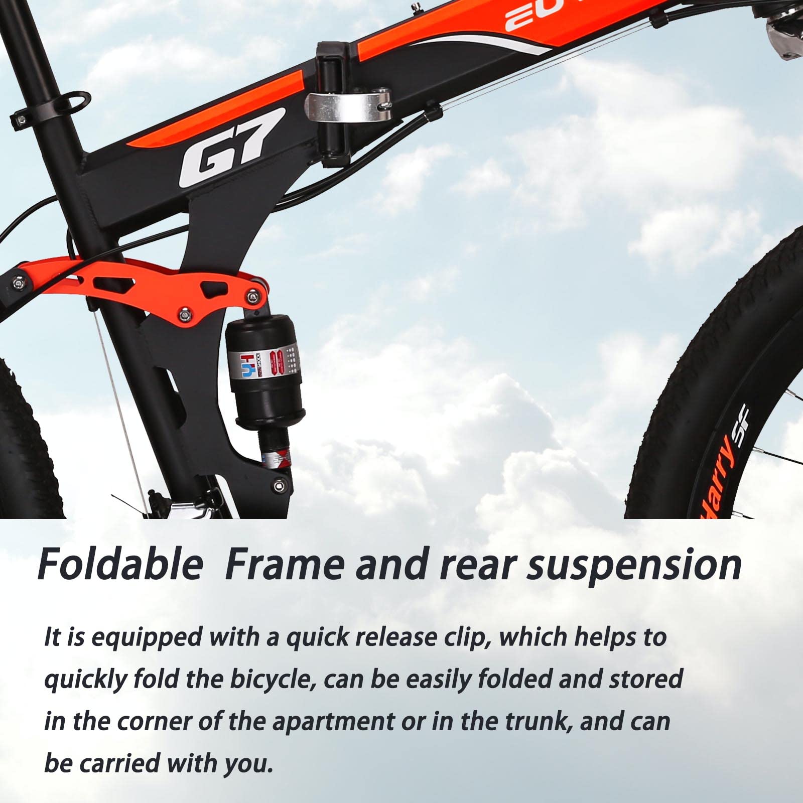 EUROBIKE Folding Mountain Bike 21 Speed Full Suspension Bicycle 27.5 inch MTB (Orange)