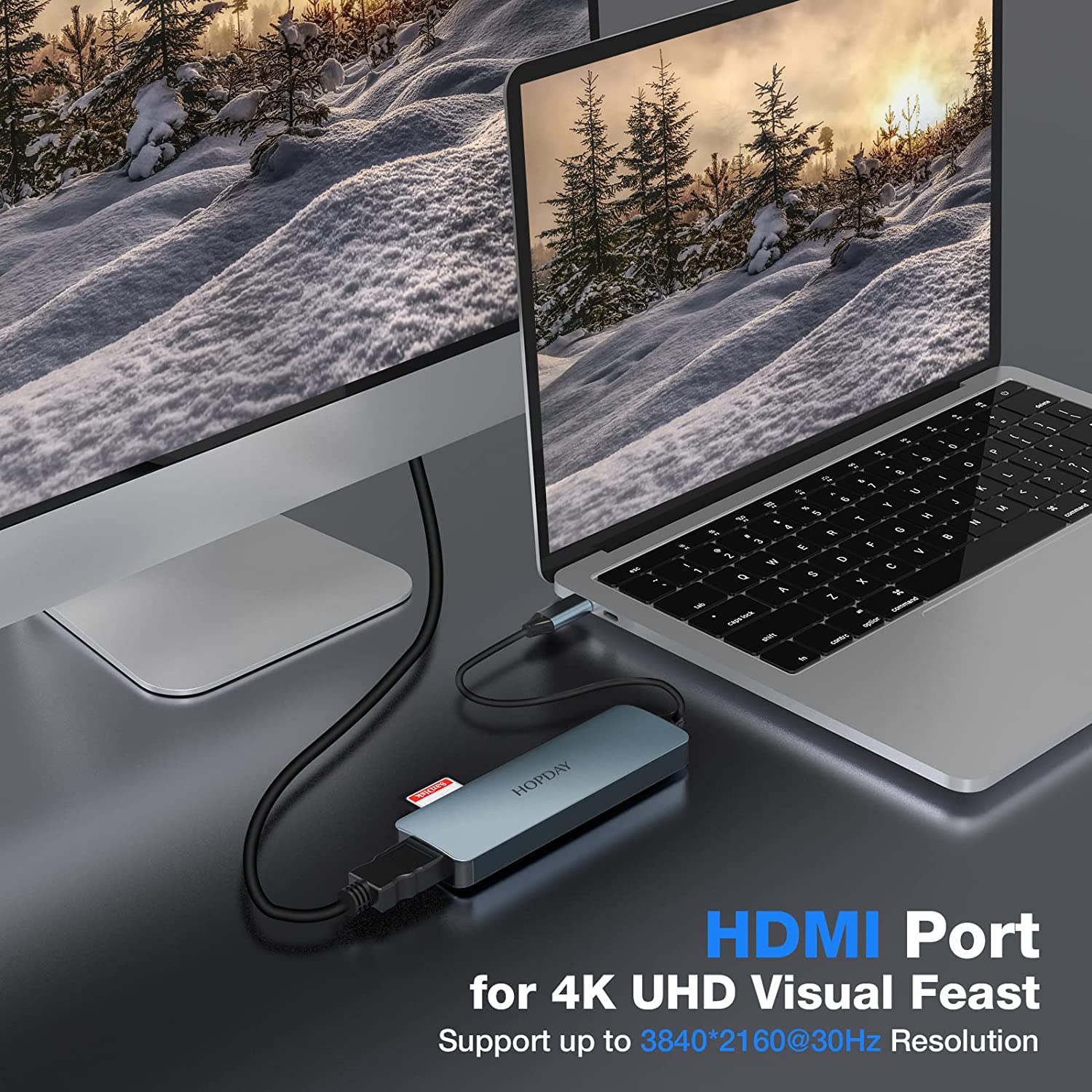 HOPDAY USB C Hub, 6 in 1 USB C Dock, MacBook Pro/Air iPad Pro USB C to HDMI Dongle for Surface Pro 8 Laptop(4K HDMI, Type C PD 100W, 5Gbps USB 3.0,SD/TF Card Reader)