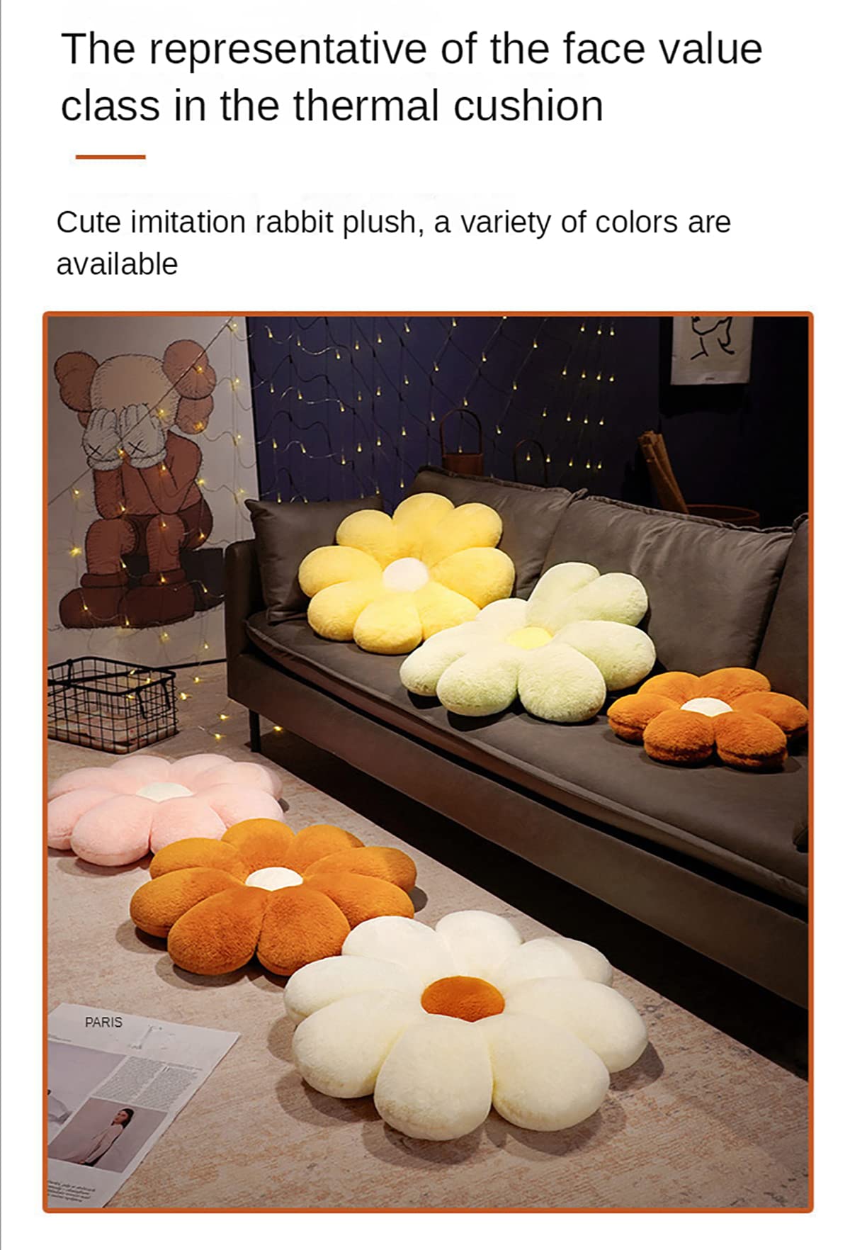 Imitation Rabbit Fur Petal Cushion Office Chair Cushion Bedroom Bay Window Cushion Sofa Cushion.Vikcewn. (15 inches (About 38CM), Pink)