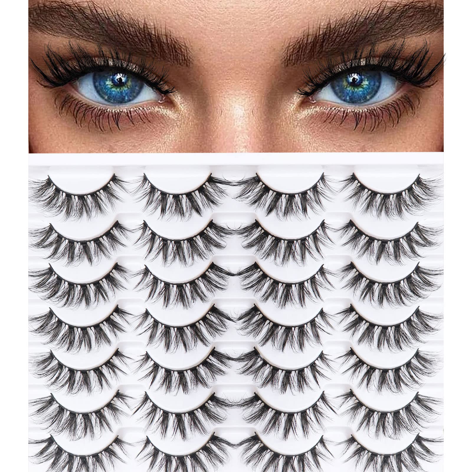 MilyBest Lashes Wispy False Eyelashes Fluffy Cat Eye Lashes Natural Look D Curl Lashes Mink Bulk Fake Eyelashes Extensions Pack