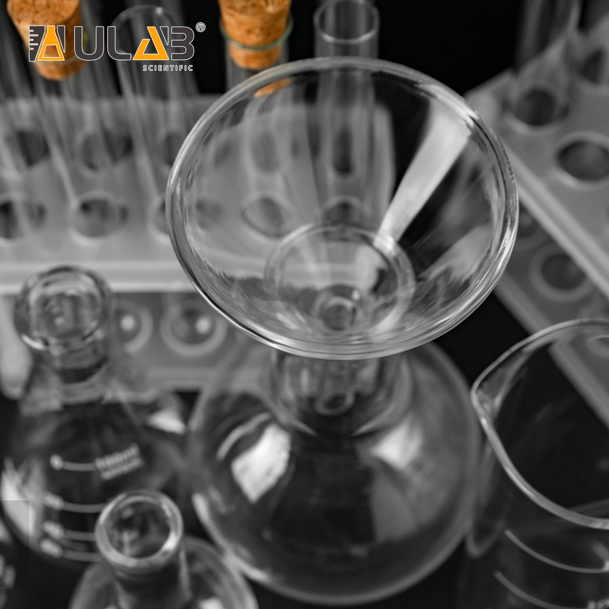 ULAB Scientific Glass Funnel 100mm, Stem Diameter 13mm, 3.3 Borosilicate Glass, Heavy Wall, Pack of 1, UGF1002
