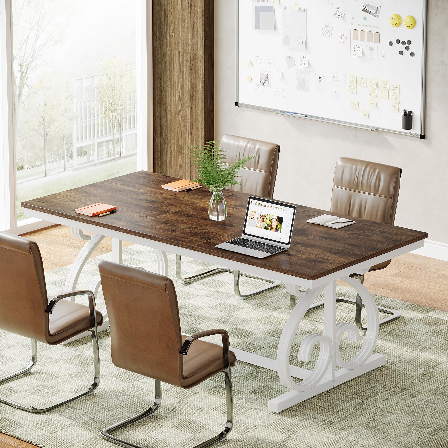 Tribesigns 63-Inch Executive Office Desk: Large Computer Desk with Metal Legs, Wood Modern Office Desk Writing Desk Workstation for Home Office, Brown + White