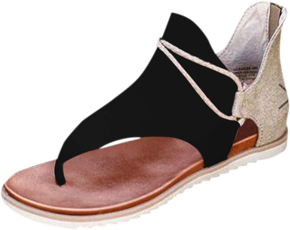 FABIURT Sandals for Women Roman Sandals Slip-On Ankle Strap Flip Flop Open Toe Casual Summer Beach Gladiator Flat Sandal