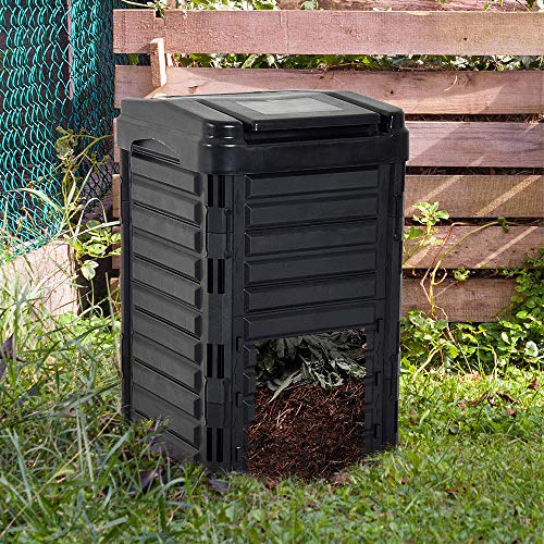 Solution4Patio Outdoor Composting Bins, 89-Gallon (336L), Thick and Sturdy, Black Eco-Master Polypropylene Composter, Easy Assembling, Large Capacity, 23.62 in. W x 23.62 in. D x 39.37 in. H, 9496-US