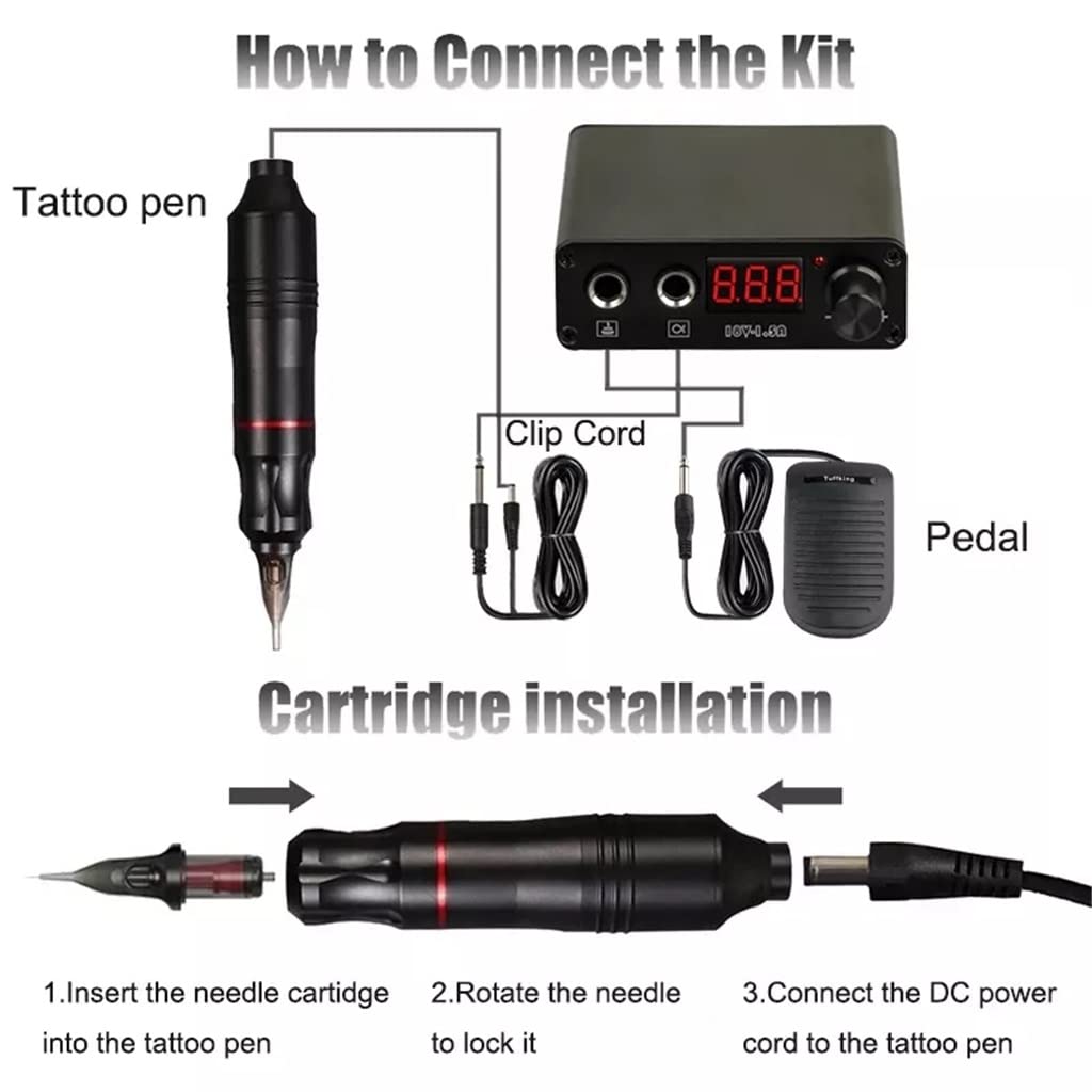 LUKEO Tattoo Machine Set Complete Tattoo Machine Pen LCD Tattoo Power Rotary Gun Cartridges Needles for Tattoo Body Art (Color : D)