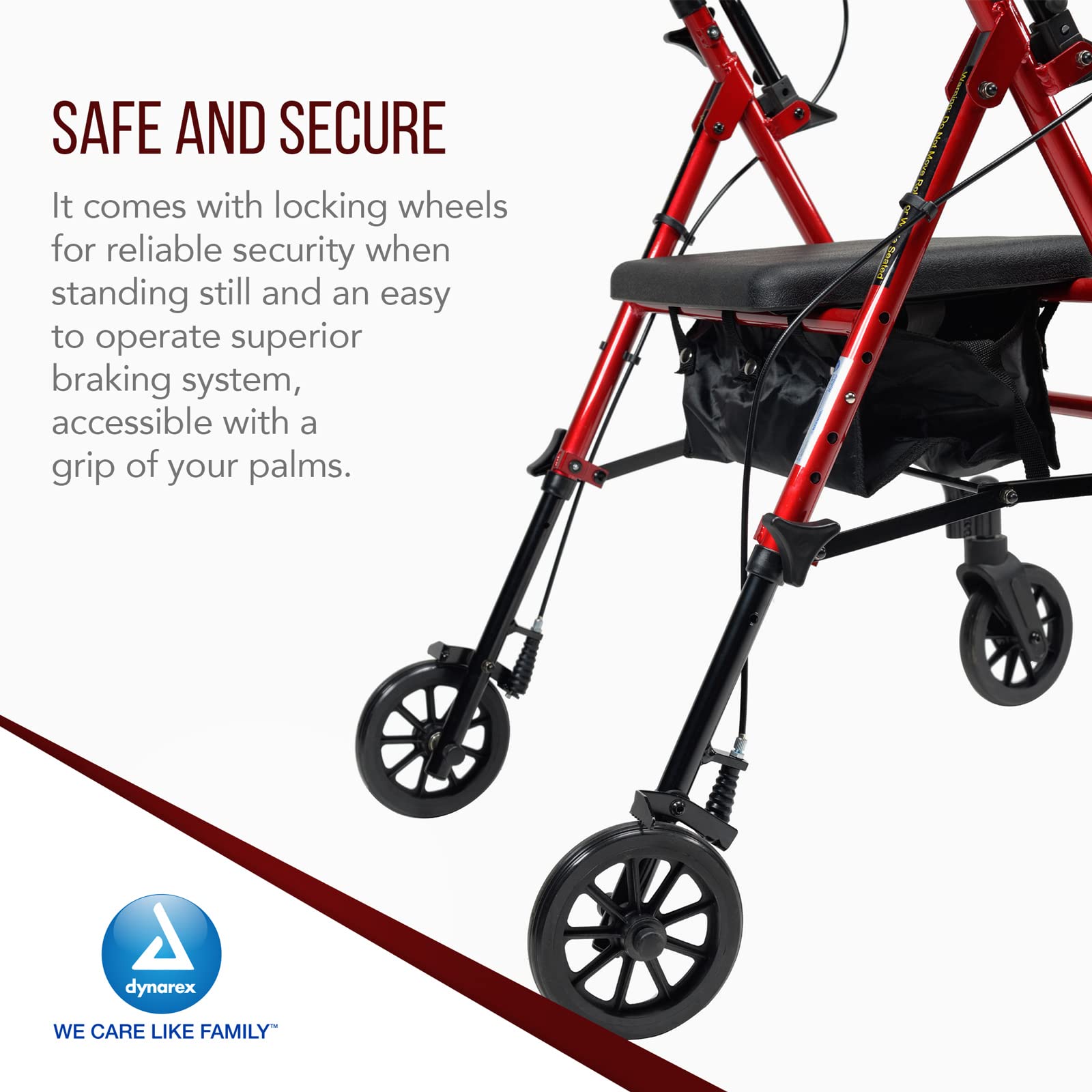 Dynarex DynaGo Flex Rollator - Foldable, Portable, Stand-Up Rolling Walker - 6β Wheels, Adjustable Seat Height & 300 lb. Weight Capacity, Red Frame, 1 Rollator