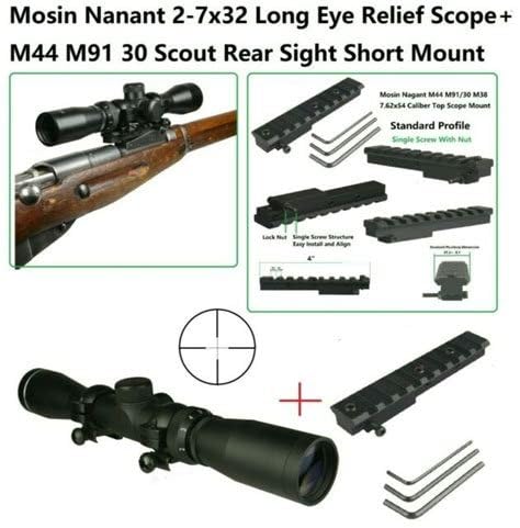 GOTICAL Mosin Nagant 2-7x32 Long Eye Relief Scope + M44 M91 30 Scout Mount, Durbale (Combo of 2 - Scope & Scope Rail)