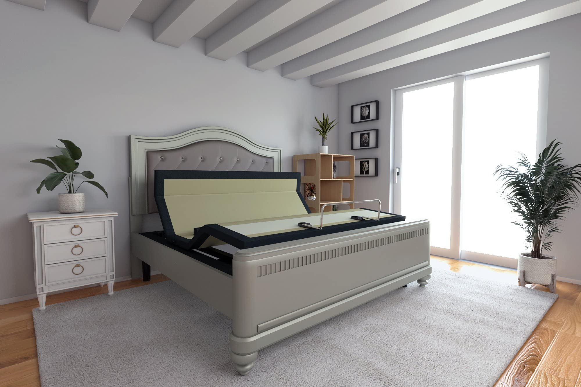 DynastyMattress DM9000s King Adjustable Bed Base Frame, Top of The Line Quality, (Independent Head Tilt & Lumbar Support) Quad Massage, Bluetooth, Audio Music (King with Setup)