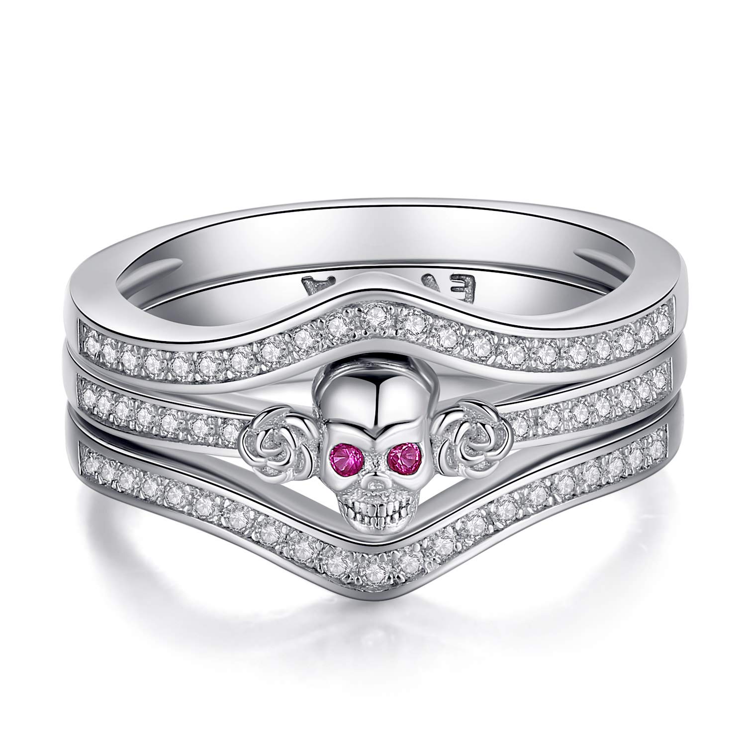 EVBEA Thumb Rings for Women Stackable Knuckle Skull Chevron Wave Engagement Promise Wedding Bands with Cubic Zirconia