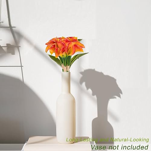 Softflame Artificial/Fake/Faux Flowers - Calla Lily Bunches Orange Color, Pack of 4, Totally 20 Heads, for Wedding, Home, Party, Restaurant
