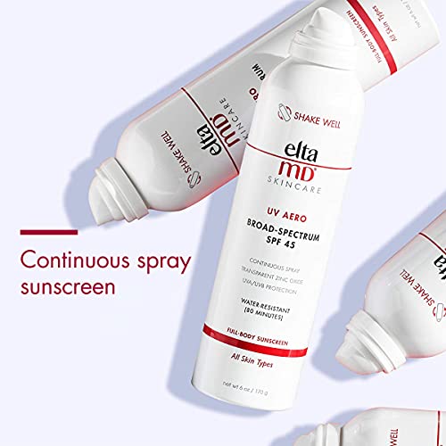 EltaMD UV Aero Full-Body Sunscreen Spray Broad-Spectrum SPF 45, Water-Resistant, Mineral-Based, Non-Greasy, Sheer, Transparent Zinc Oxide Mineral Based Spray Sunscreen 6.0 oz