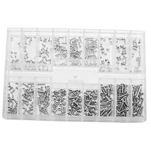 HOTMMGR Small Screws Assortment Kit 18 Kinds M1.2 / M1.4 / M2.0 Tiny Micro Screws Set for Glasses Watches (Silver)
