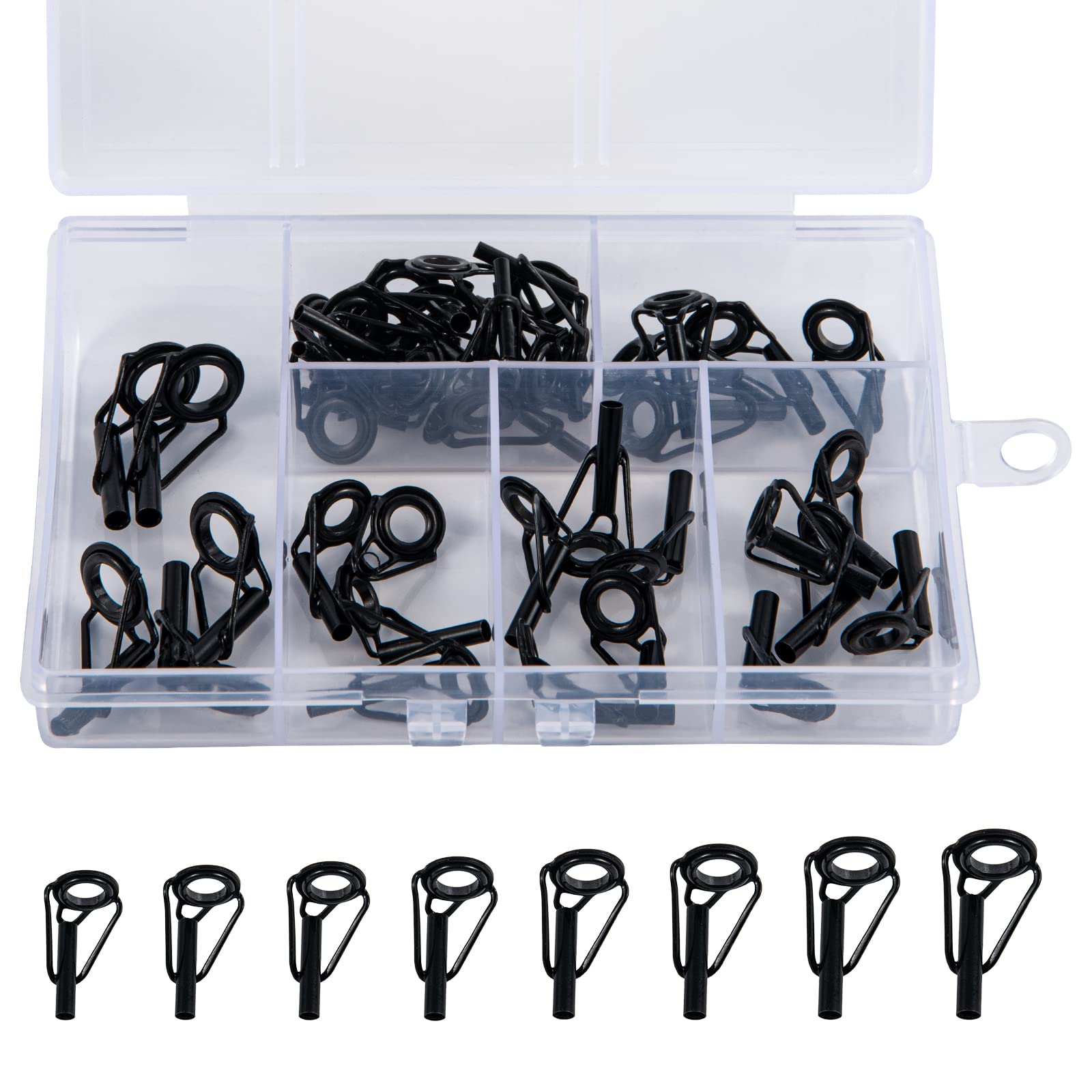 Goture 40pcs 8 Sizes Fishing Rod Tip Repair Kit-Replacement Top Guide Eyes Stainless Steel Ceramic Guide Ring Suit