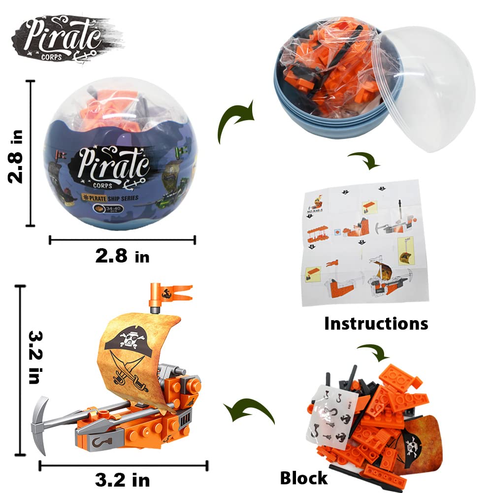 WODMAZ 12PCS PreFilled Easter Eggs with Pirate Ship Building Blocks, Surprise Eggs Filled Pirate Ship Toys Set for Easter Basket Stuffers, Easter Basket Filler, Easter Egg Hunt Classroom Prize Events