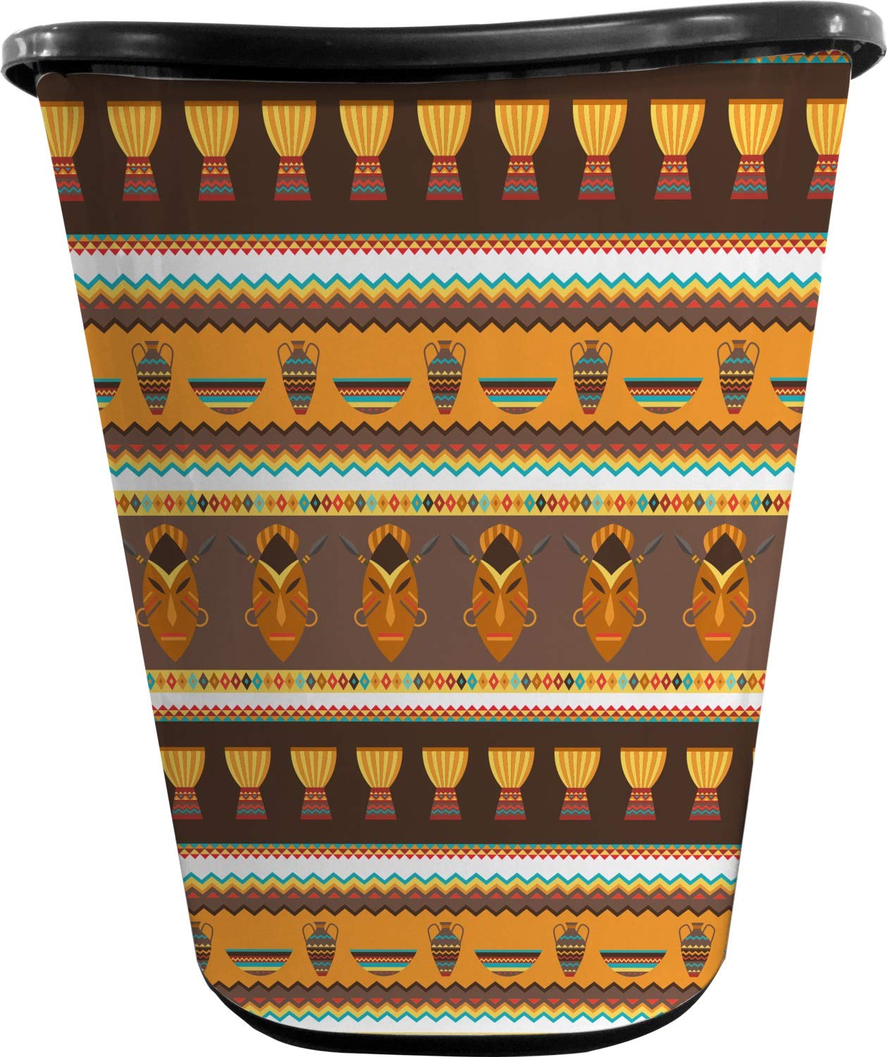 RNK Shops African Masks Waste Basket - Single Sided (Black)