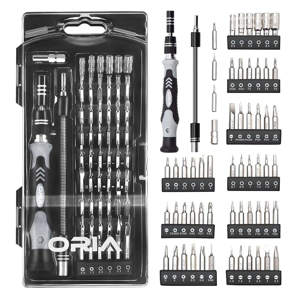 ORIA Precision Screwdriver Set, Small Screwdriver Set, 60 in 1 with 56 Bits Screwdriver Set, Mini Screwdriver Repair Tools with Flexible Shaft for Mobile Phone, Game Console, Tablet, Black