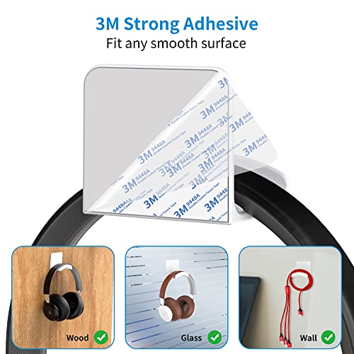 SOKUSIN Headphone Stand Headset Holder - Adhesive Gaming Earphones Hanger, Universal Desk Wall Mount Hook for All Headphone/Controller, Compatible with Beats, AirPods Max,Sony, JBL (White)