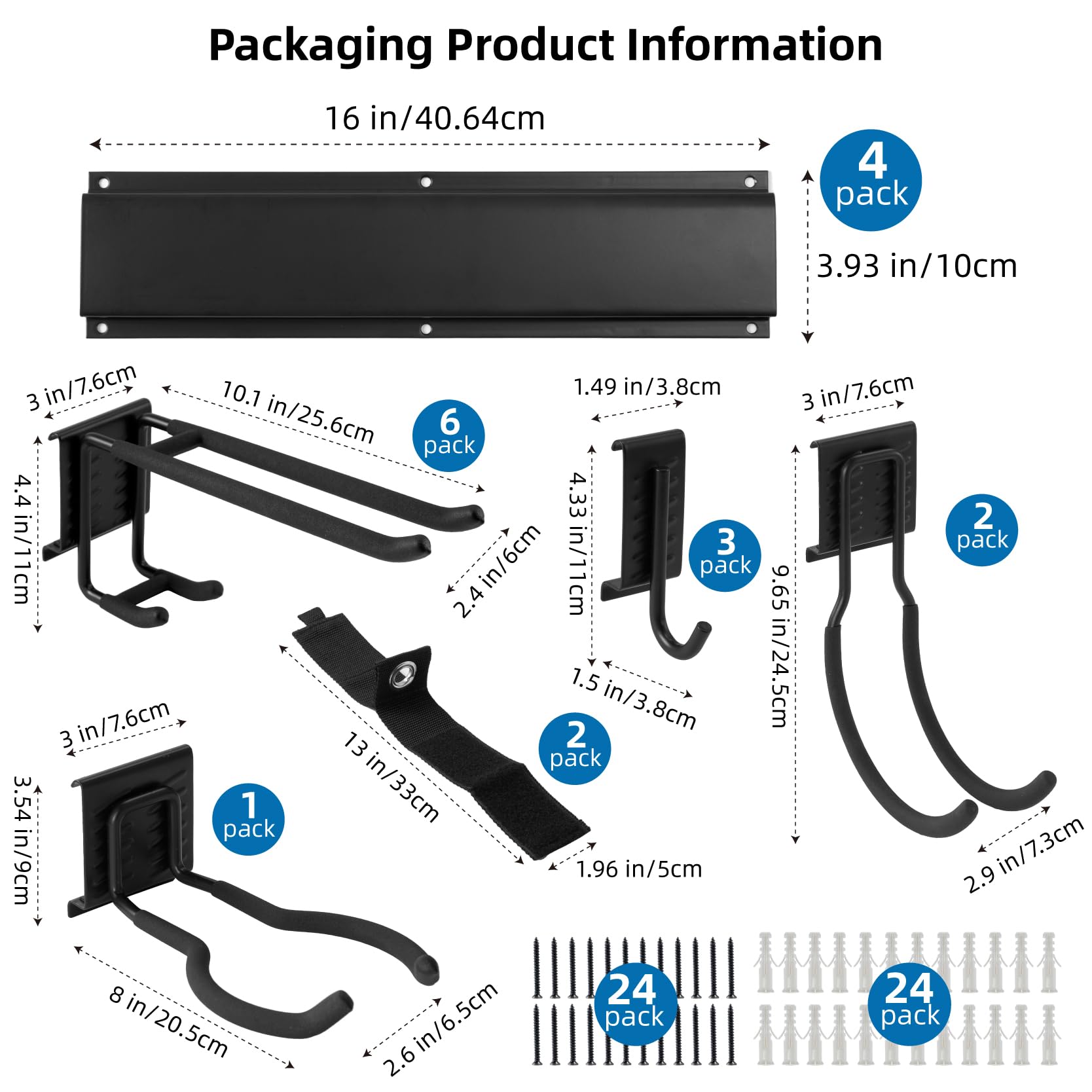 Sinoer Garage Garden Tool Organizer Wall Mount, Tool Storage Rack with 12 Hooks with 2 Straps, for Trimmers, Hoses,Garden Tools, Chairs