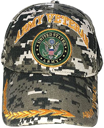 U.S. Army Baseball Caps Hats Military Apparel | Retired Veteran | 3D Embroidered | Adjustable (Camo Veteran with Emblem)