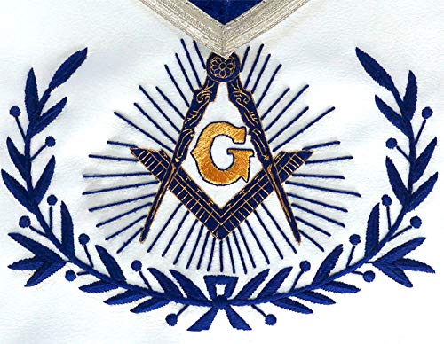 Master Mason with Embroidered Border Masonic Apron - [Blue & White]