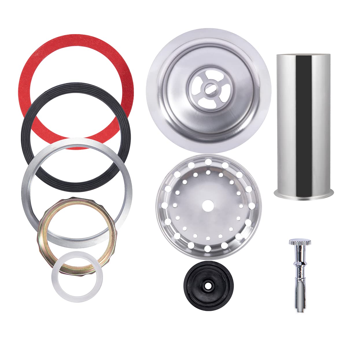 UNI-DRAIN Kitchen Sink Drain Stainless Steel Replacement Kits for Opening 3-1/2" with Basket Strainer, Kitchen Sink Drain Assembly for Kitchen