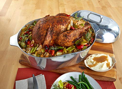 IMUSA USA Heavy Duty Cajun Oval Cast Aluminum Roaster 18", Silver