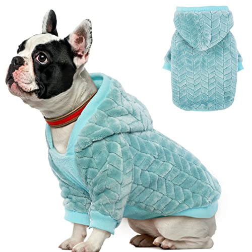 Yagamii Winter Dog Clothes Fleece Flannel Dog Hoodie Warm Dog Coat Jacket for Small Dogs Cats Puppy, Dog Sweater with Hat and Leash Hole Green Pet Clothes Cold Weather Dog Apparel