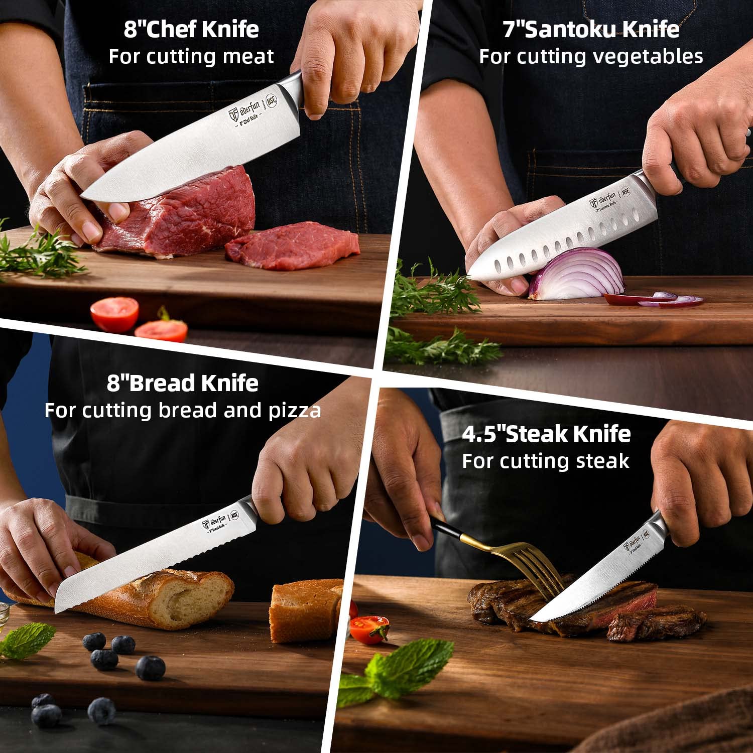 Kitchen Knife Set with Block, 15PCS Full Tang Knife Block Set, High Carbon Stainless Steel Knife Set with Built-in Sharpener, Professional Knives Set for Kitchen with Gift Box