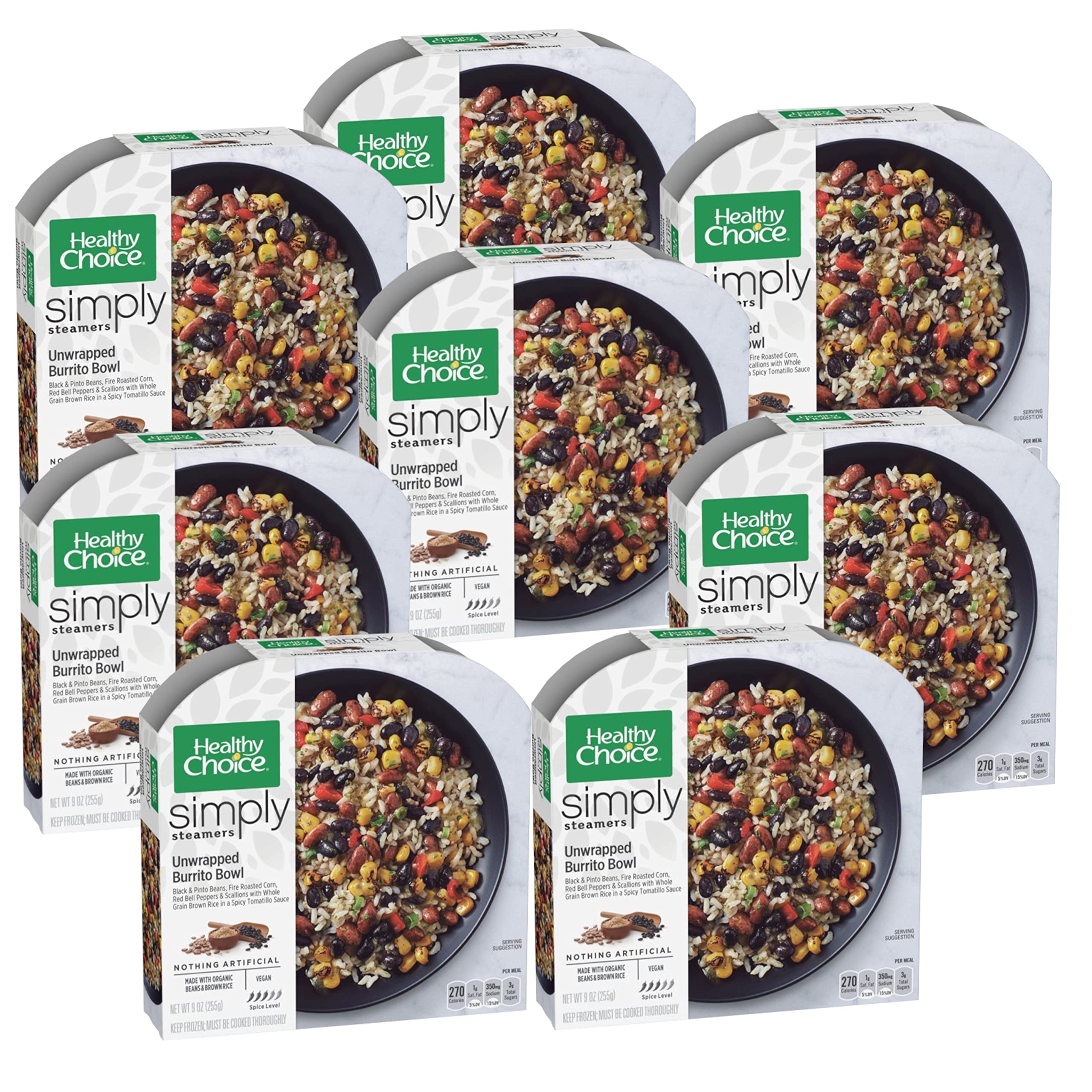 Healthy Choice Simply Organic Vegan Frozen Unwrapped Burrito Bowl - Fire Roasted Corn - Red Bell Peppers - Ready Set Gourmet Donate a Meal Program - 8 Pack (9.25oz Each)