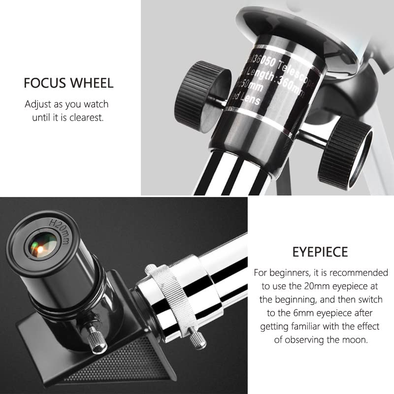 Entry-Level Astronomical Telescope, High-Definition 90 Times, Children's Gifts, with Moon Filter, Right-Angle Frame, Tripod, Suitable for Beginners (Silver)